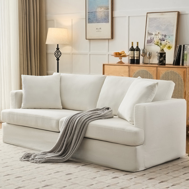 Latitude Run® Gilba 84.6'' Wide Arm Upholstered White Slipcovered Sofa & Reviews | Wayfair